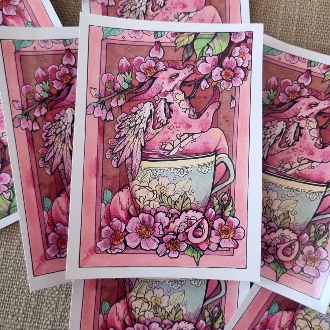 Sakura Teacup Dragon Sticker - Etsy