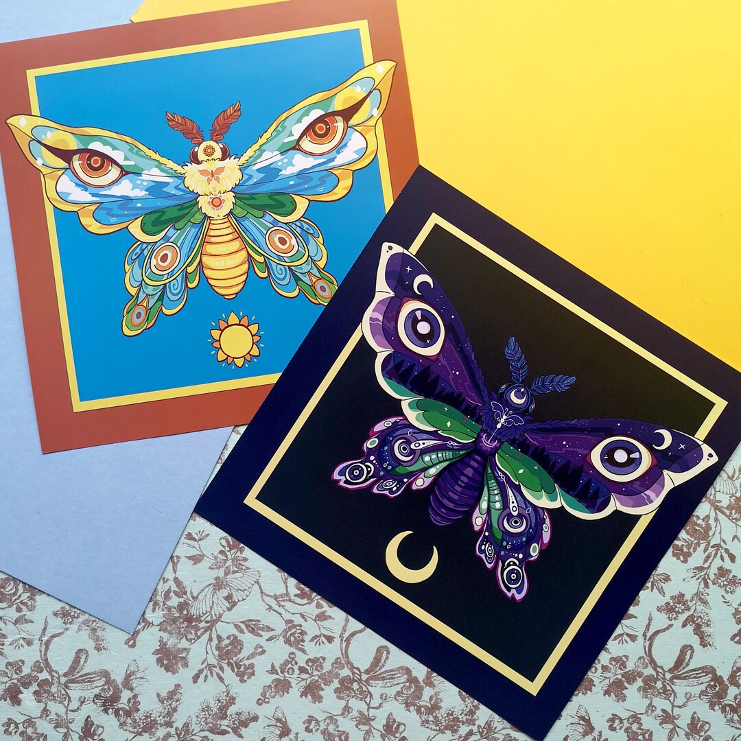 Lunar and Solar Moth Prints - Etsy