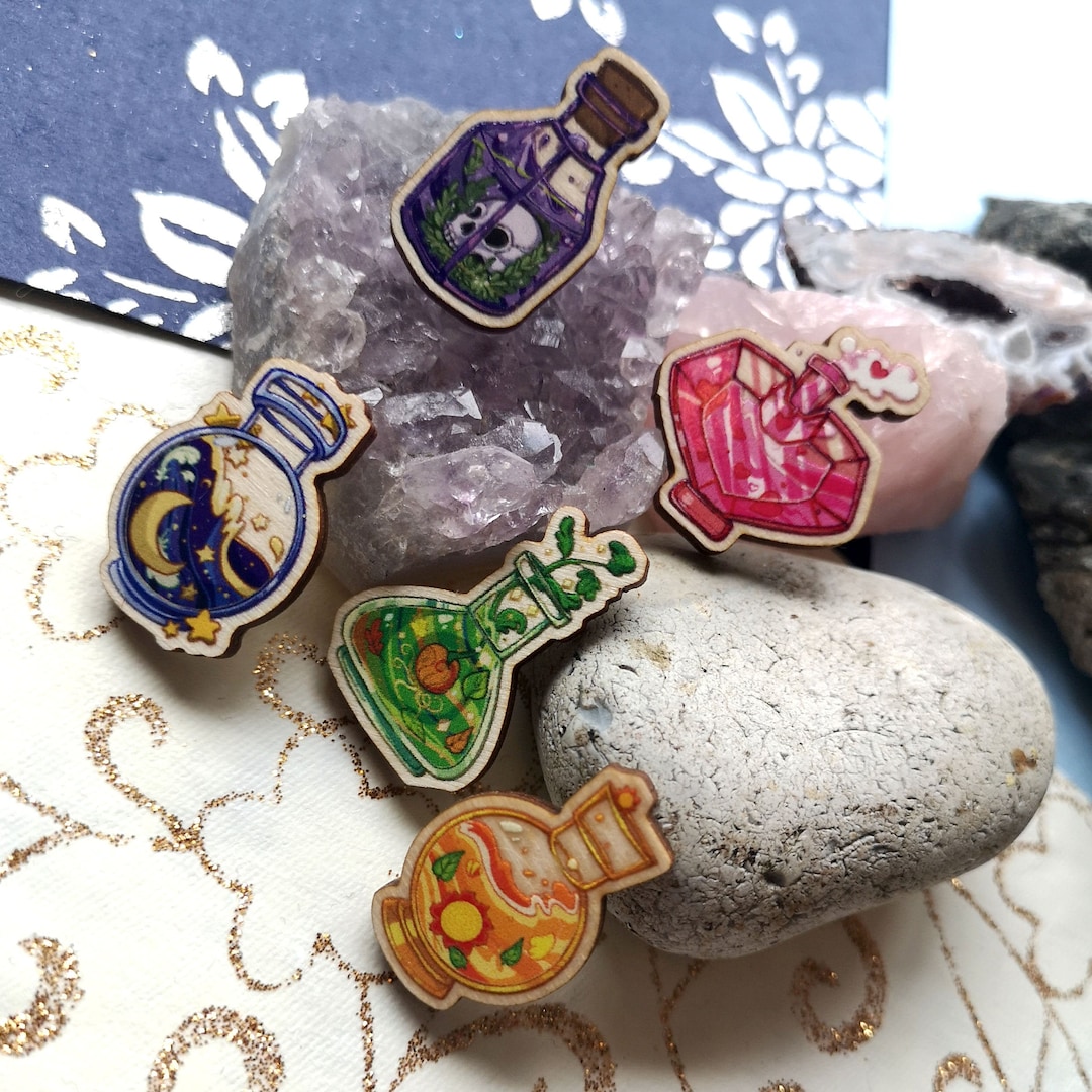 Alchemy Vial Pins Wooden Pins Potion Pins Magic Sophiralou - Etsy