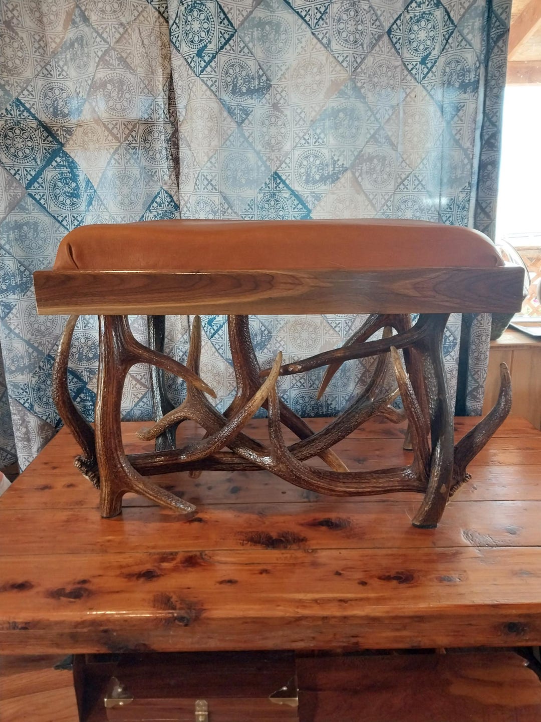 Deer Leather With Elk Antler Base Bench - Etsy