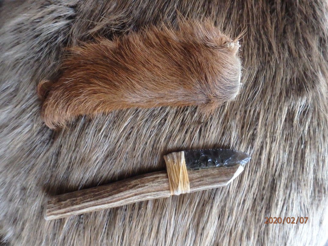 Primitive Obsidian Knife Blade With Mule Deer Handle Knife in Elk ...