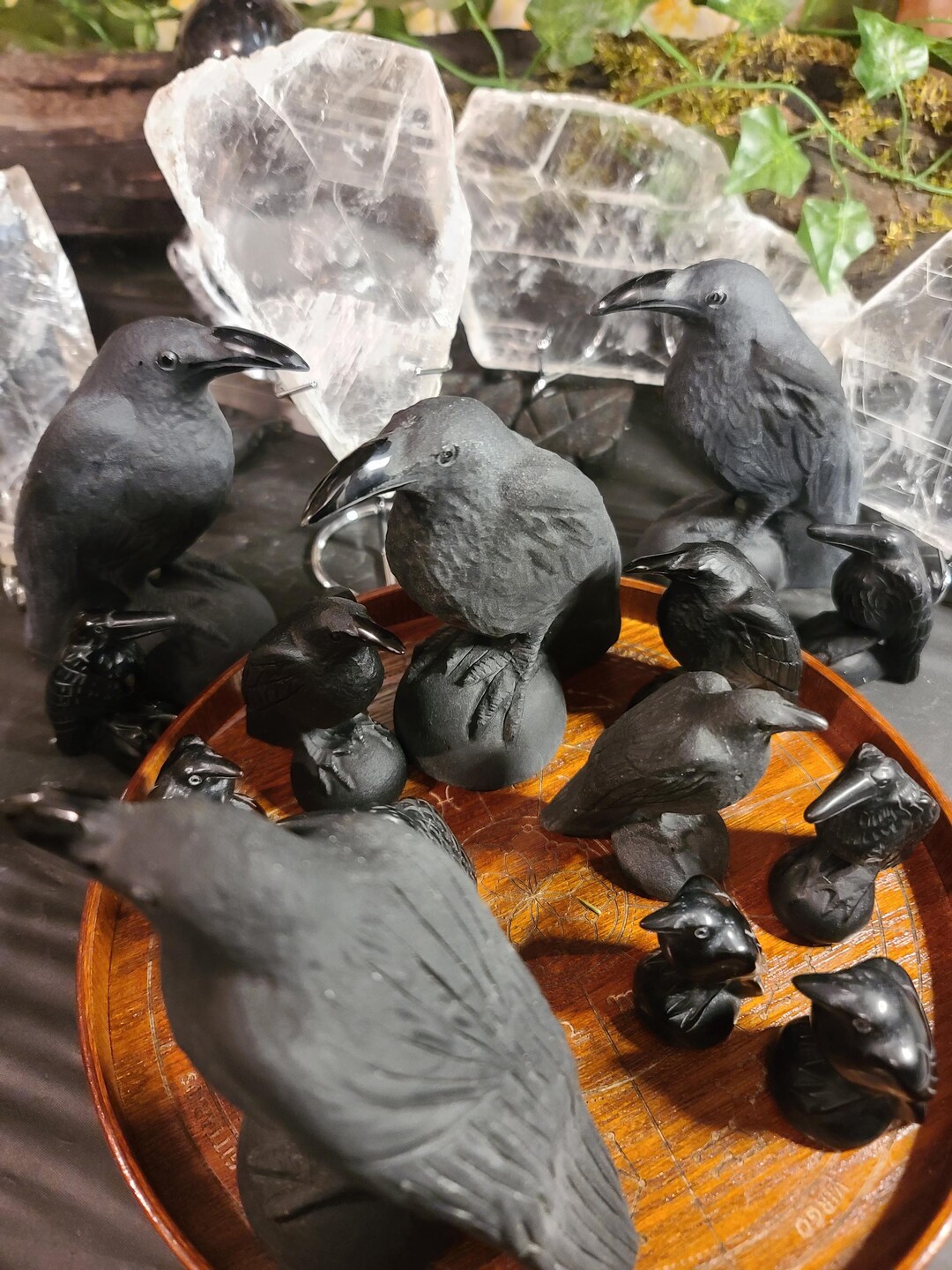 Black Obsidian Raven Carvings Large 5 Inch - Etsy