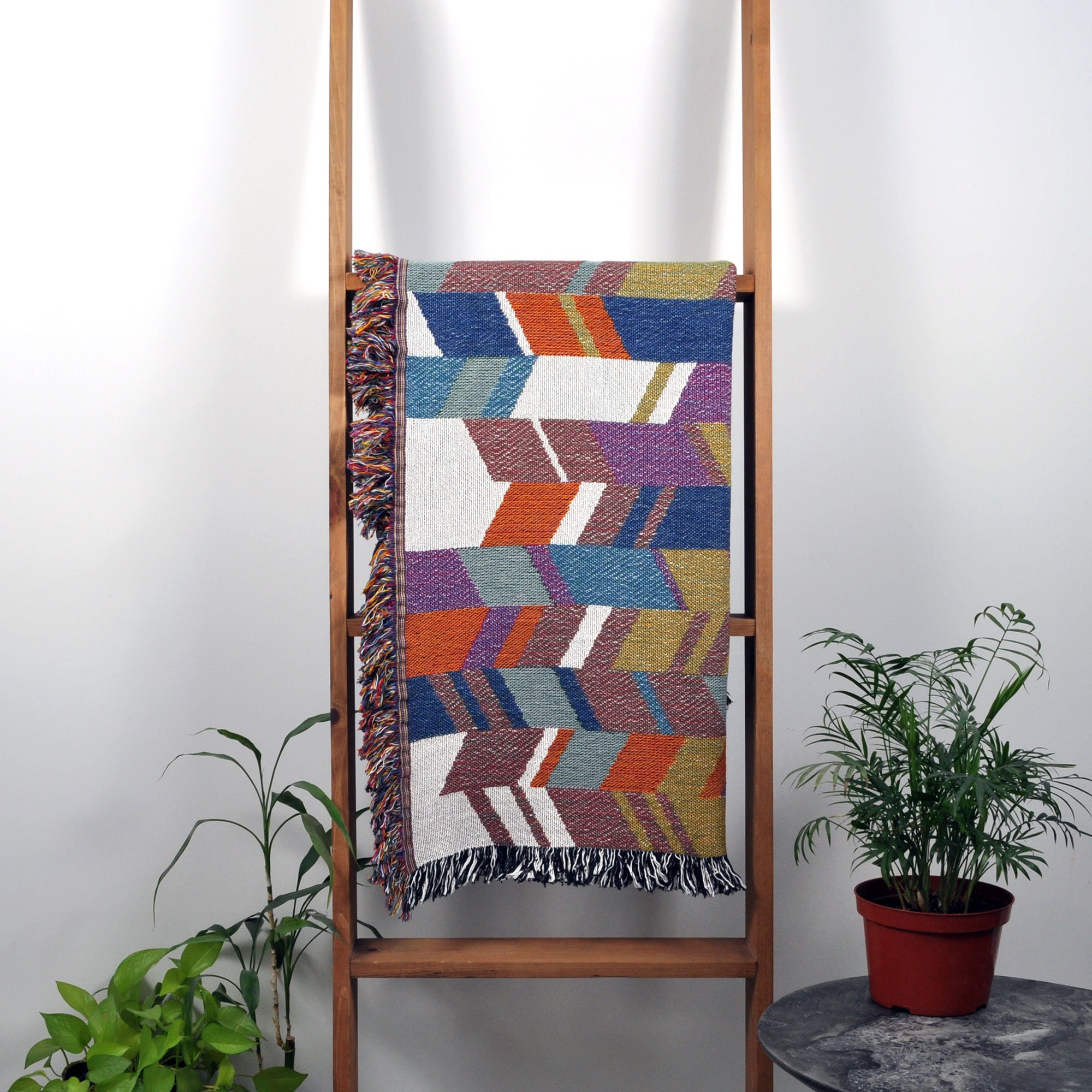 Colorful Abstract Woven Geometric Cotton Throw Burnt Orange | Etsy