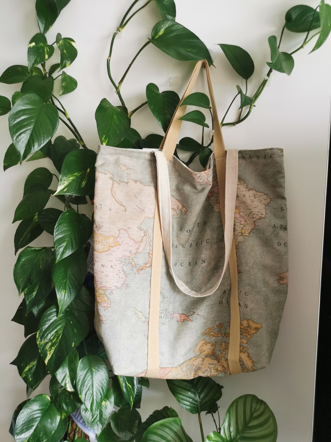 World Map Tote Bag/ World Map Tote Bag/ Tote/ Bag / Cotton Tote Bag ...