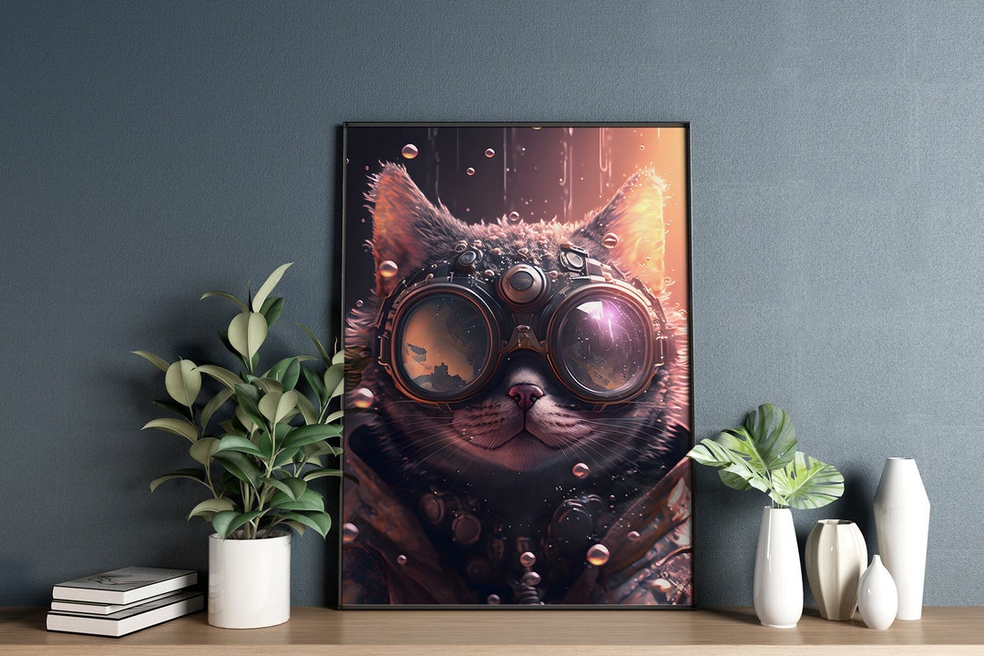 Cat Portrait Wall Art Cool Cat Poster Cat Lover Gift Cat - Etsy