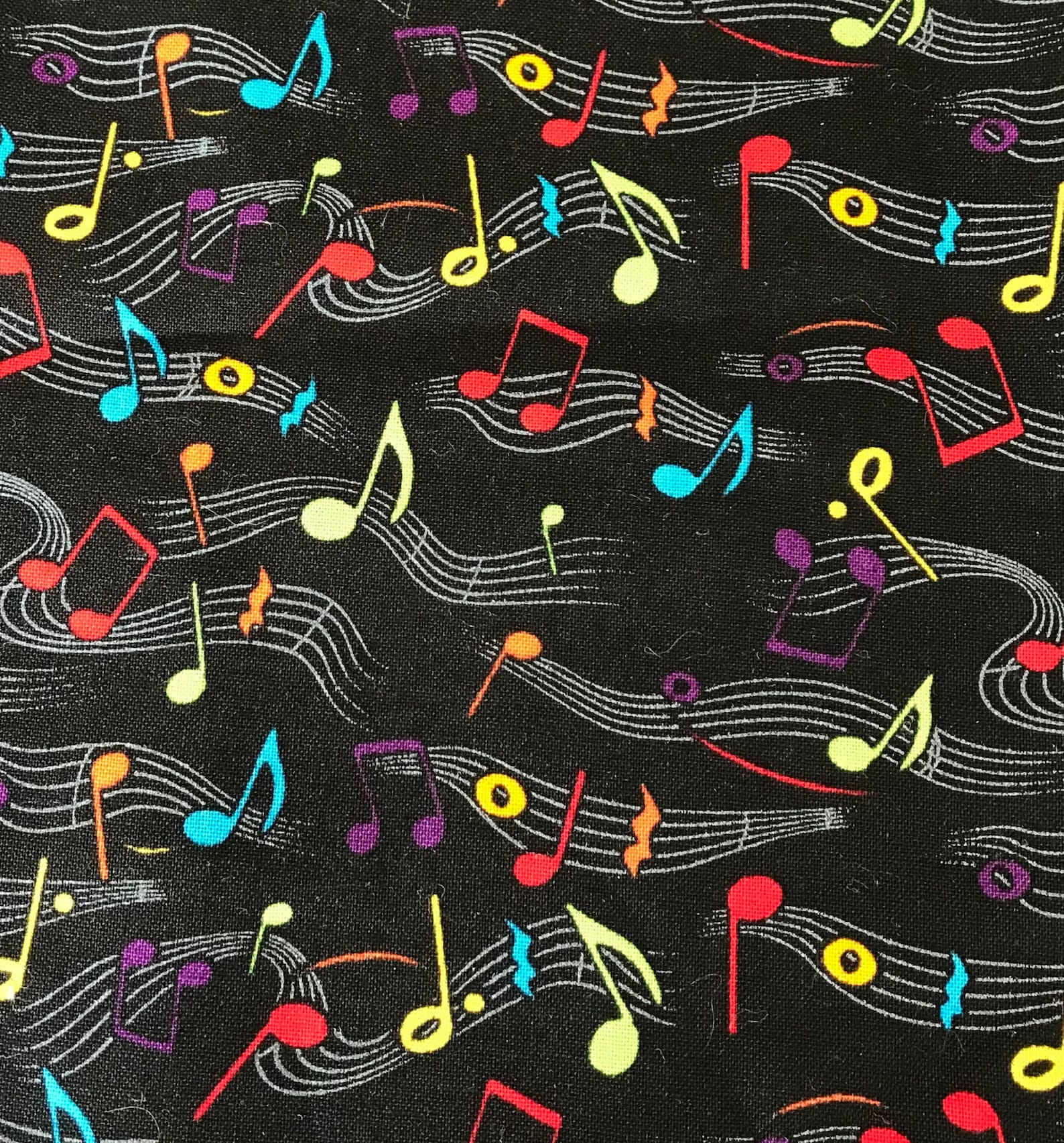 Color Tossed Music Notes on Black 100% Cotton Fabric FQ Fat | Etsy