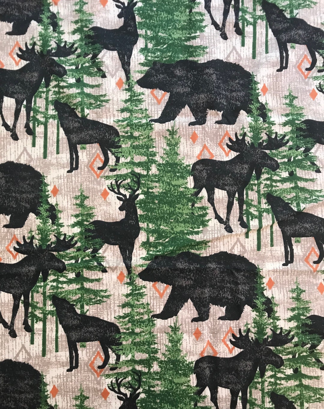 Baldwin Woodland Animals Bear Moose Wolf Deer/elk 100% Cotton Flannel ...