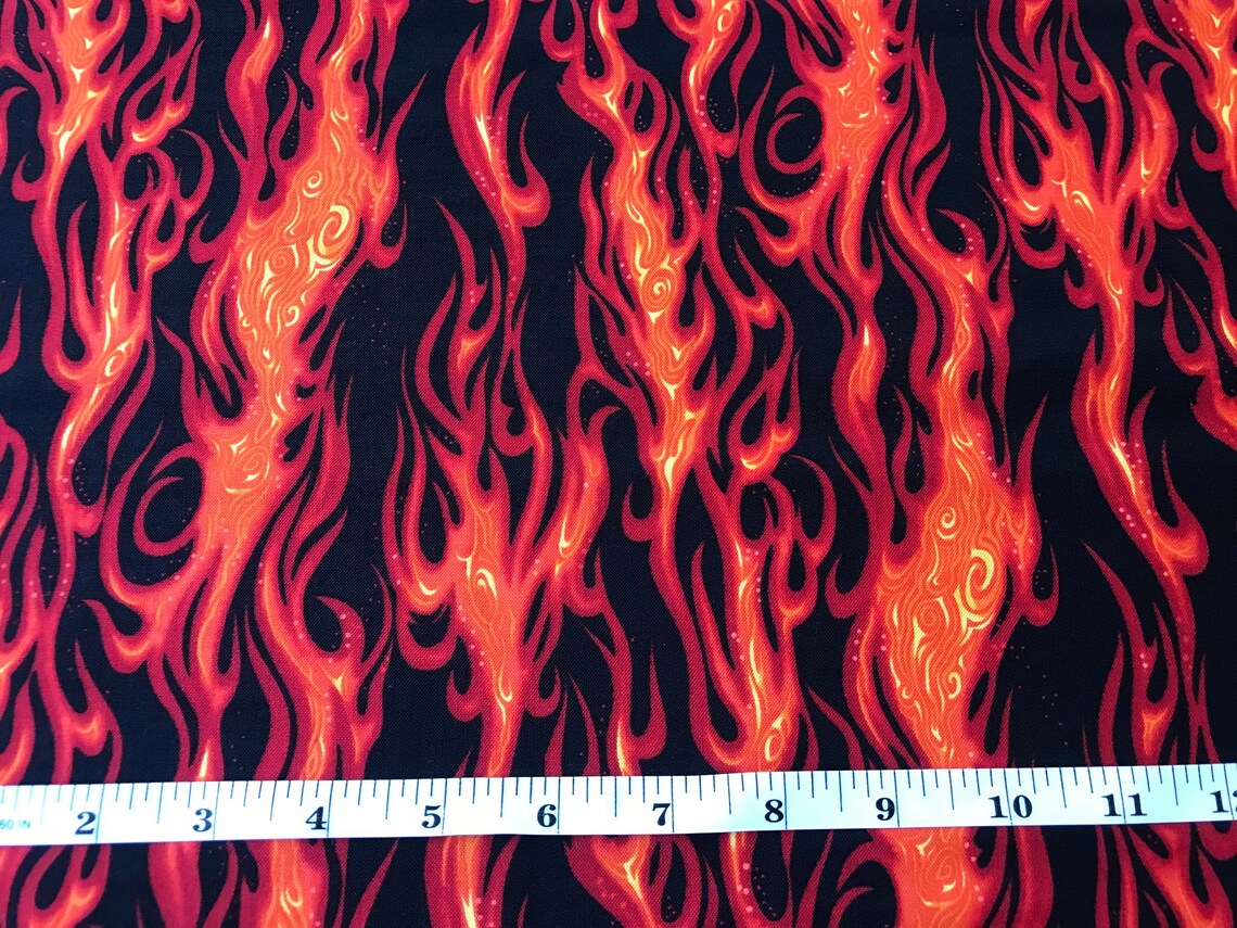 Hot Fire Flames on Black Flame 100% Cotton Fabric FQ Fat - Etsy