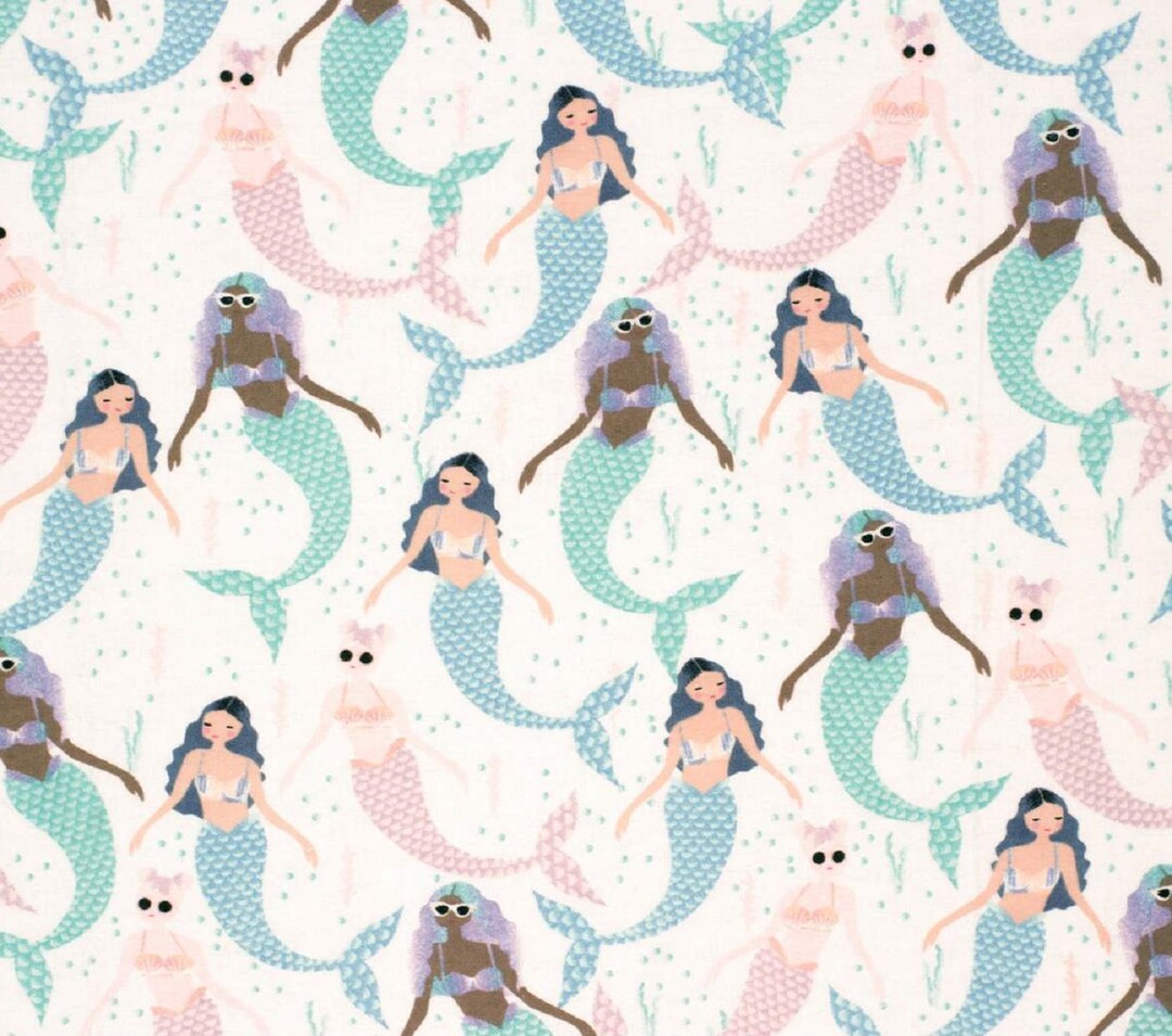 Multi Mermaid Teen Mermaids 100% Cotton Flannel Fabric (fabric by the ...