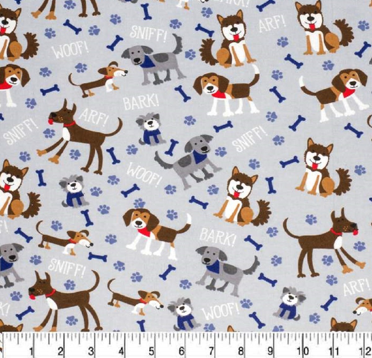 Woof Arf Sniff Bark Multi Dogs bones Paw print on Gray dog | Etsy