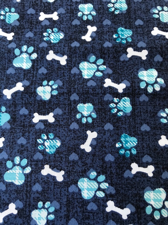 Blue Paw Prints Hearts Bones on Blue Heart Paws Bone 100% | Etsy