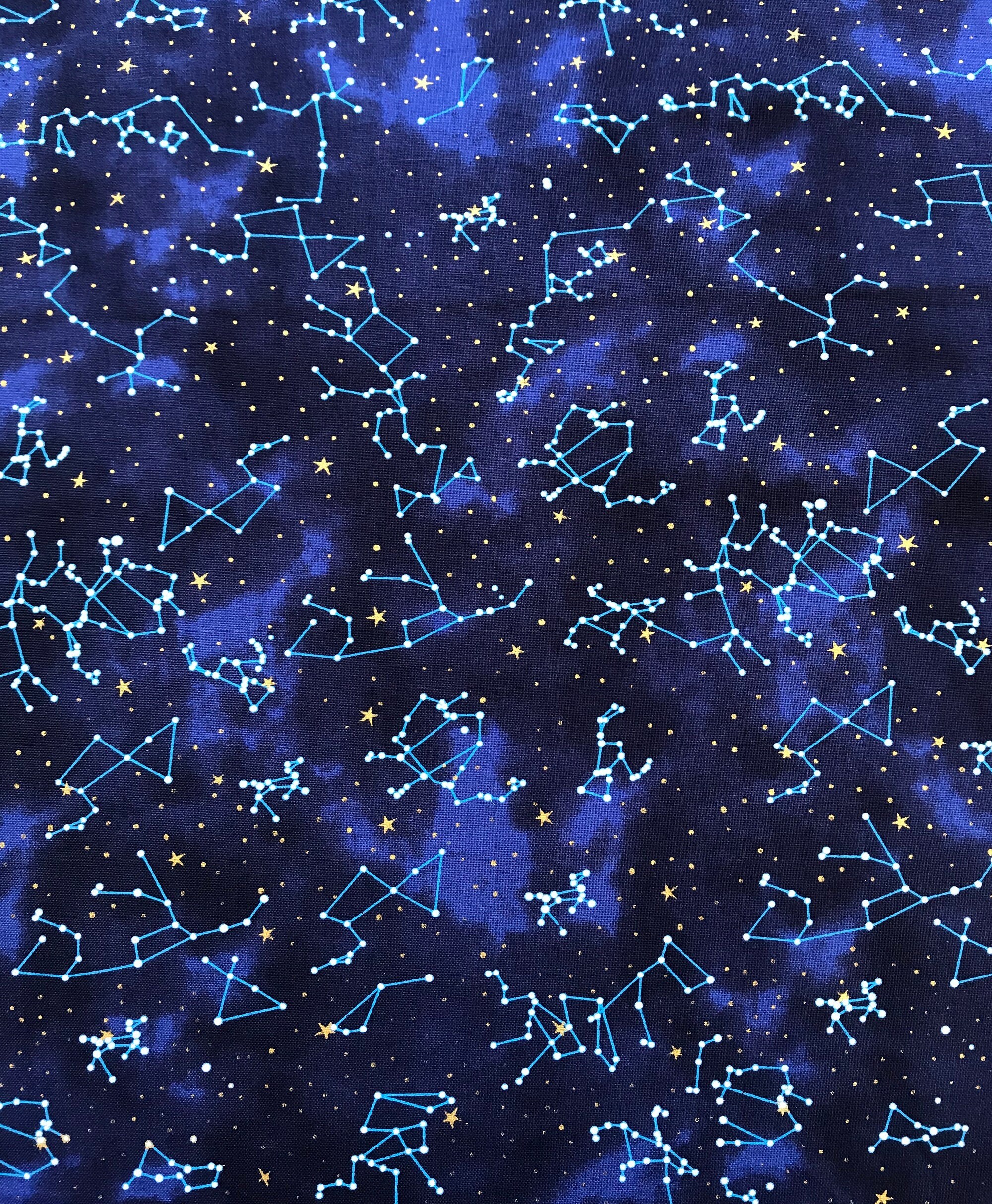 Metallic Star Constellations on Blue 100% Cotton Fabric Fat Quarter, 1/ ...