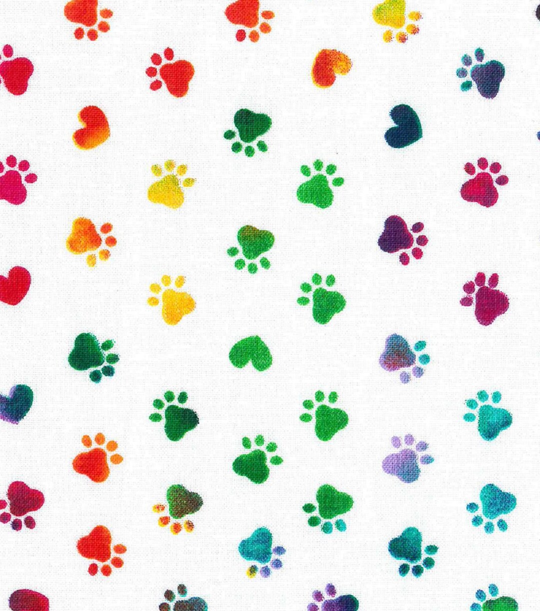 Tie Dye Paws on White Dog Paw Prints 100% Cotton Fabric FQ Fat Quarter ...