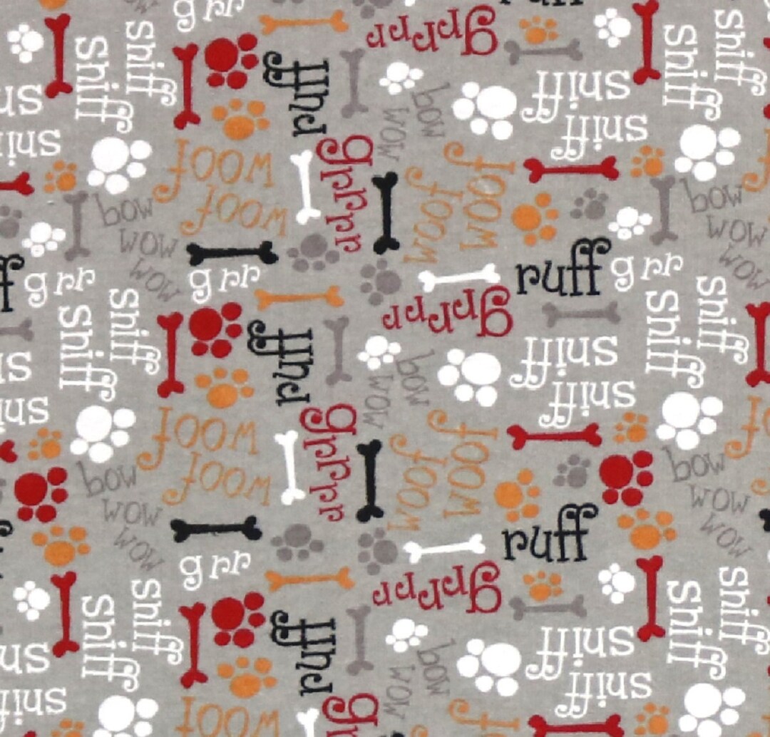 Woof Grr Ruff Dog Paws & Bones on Gray Other Colors Include Black White ...