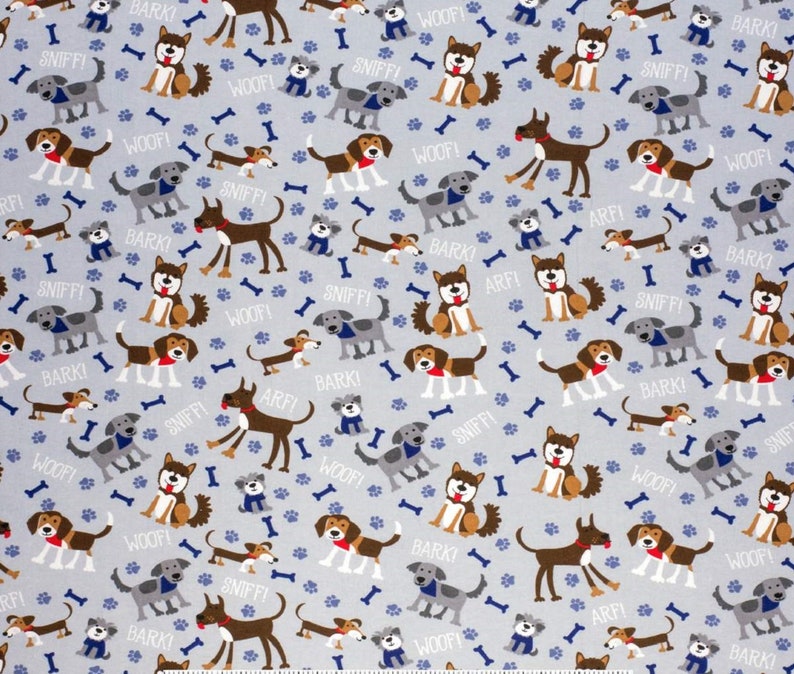 Woof Arf Sniff Bark Multi Dogs Bones Paw Print on Gray Dog - Etsy