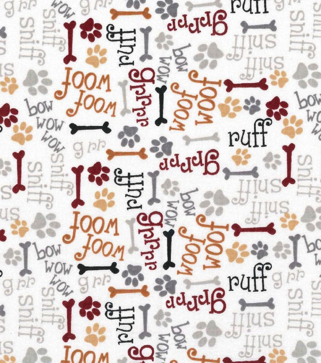 Scattered Woof Woof Dog Words Bones Paws Ruff Sniff Grrrr Bow Wow 100% ...