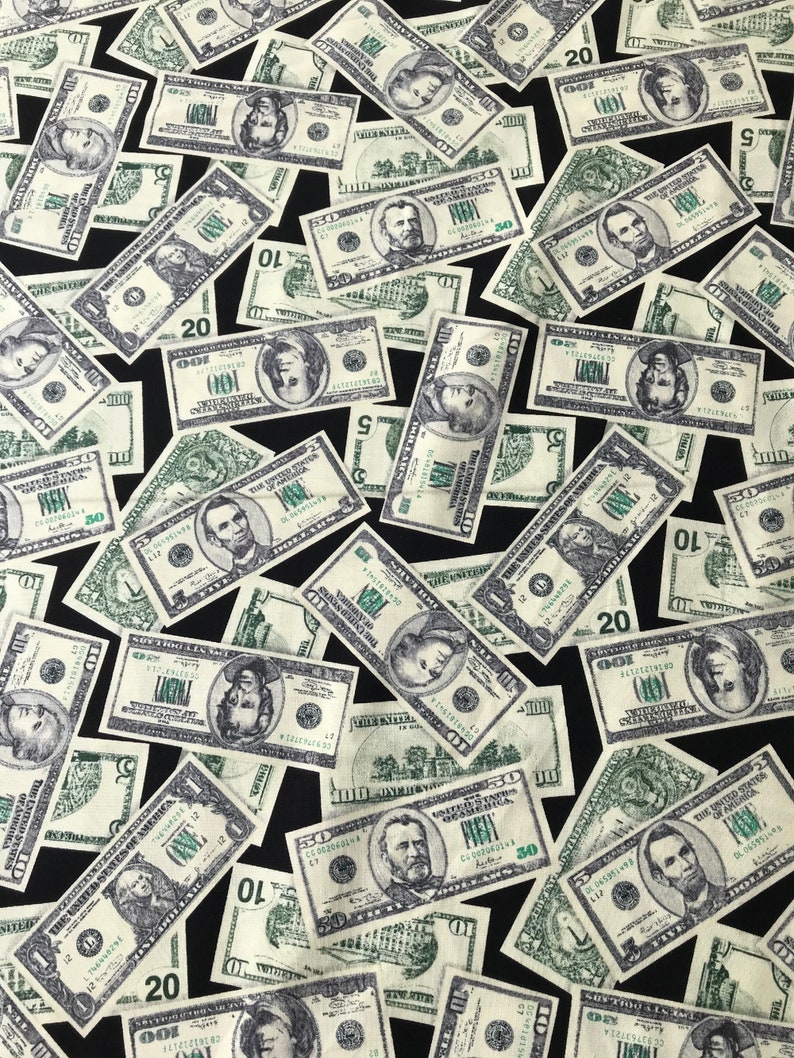 Tossed Money on Black 100% Cotton Fabric FQ Fat Quarter, 1/4 Yard, 1/2 ...