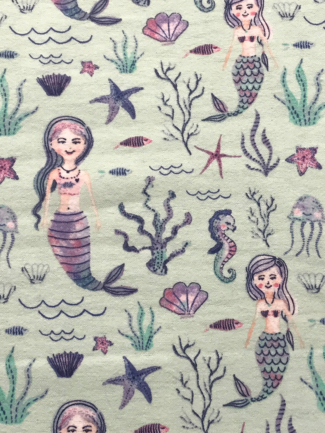 Mermaid on Aqua Mermaids Fish Starfish Seahorse Jellyfish Coral 100% ...
