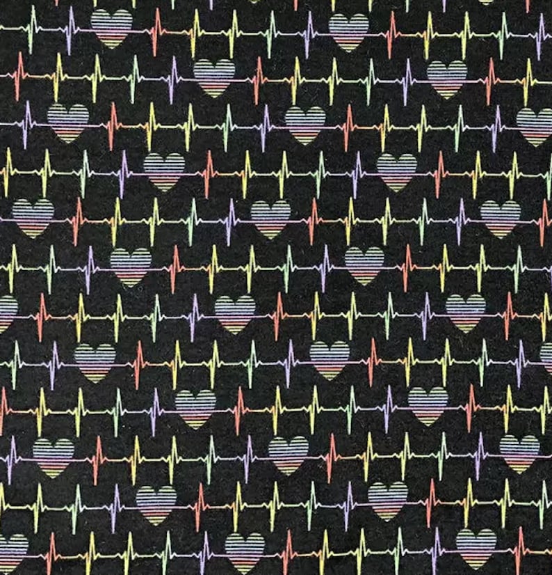 Heart Beat Rainbow on Black 100% Cotton Flannel Fabric Fat - Etsy