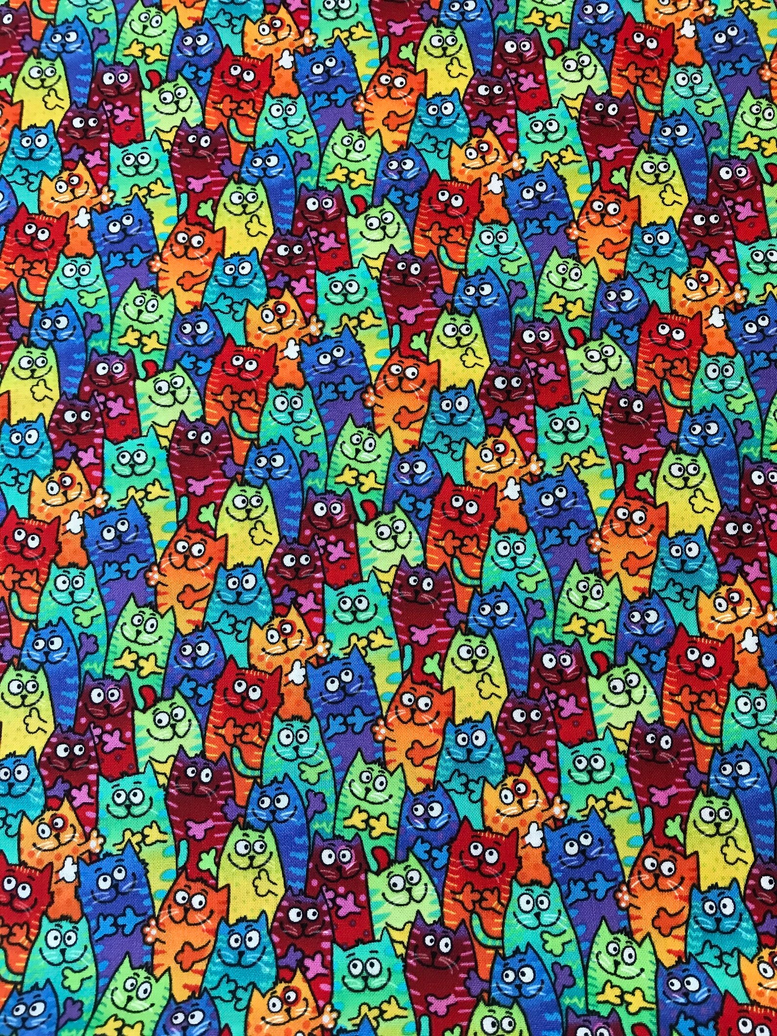 Colorful Happy Packed Tie Dye Cats Kitty Rainbow Colors 100% Cotton ...