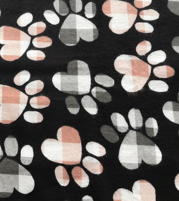 Tossed Large Paws Buffalo Check Dog Paw on Black 100% Cotton | Etsy