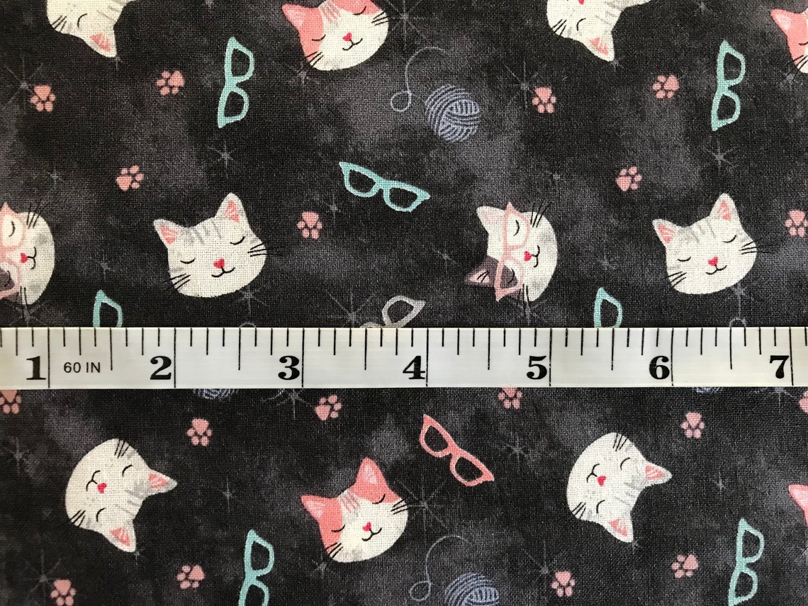 Tossed Cats & Glasses on Black Scattered Cat Paw Print Paws - Etsy