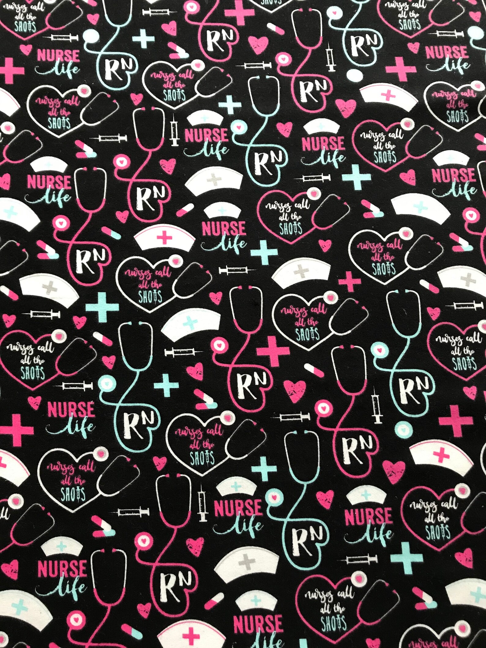 RN Nurse Life Nurses Call All the Shots on Black - Heart Stethoscope ...