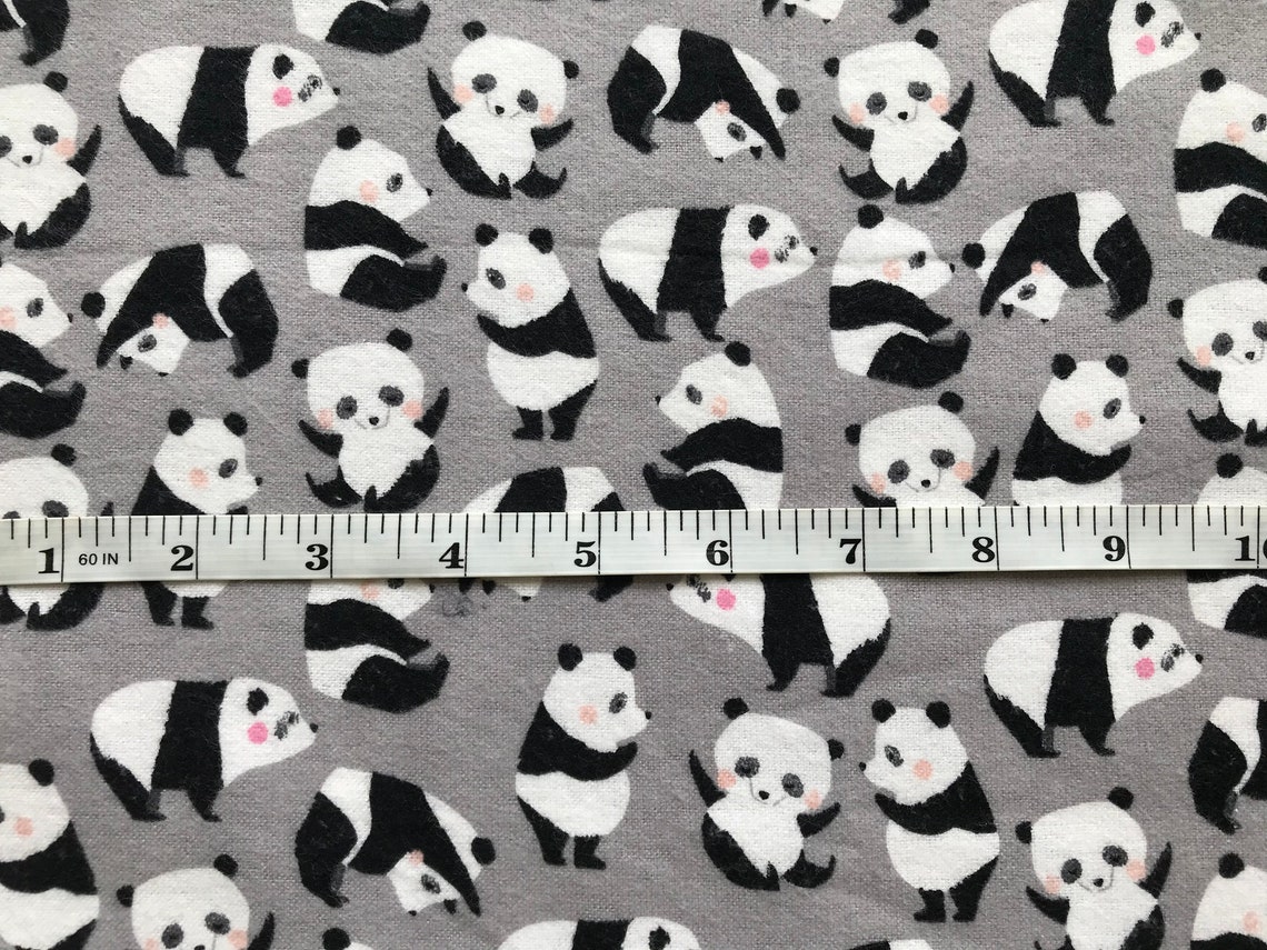 Sketched Rolling Pandas on Gray Panda Bear 100% Cotton Flannel - Etsy