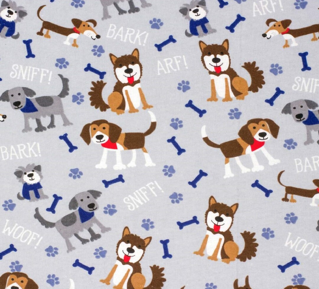 Woof Arf Sniff Bark Multi Dogs Bones Paw Print on Gray Dog Bone Paws ...