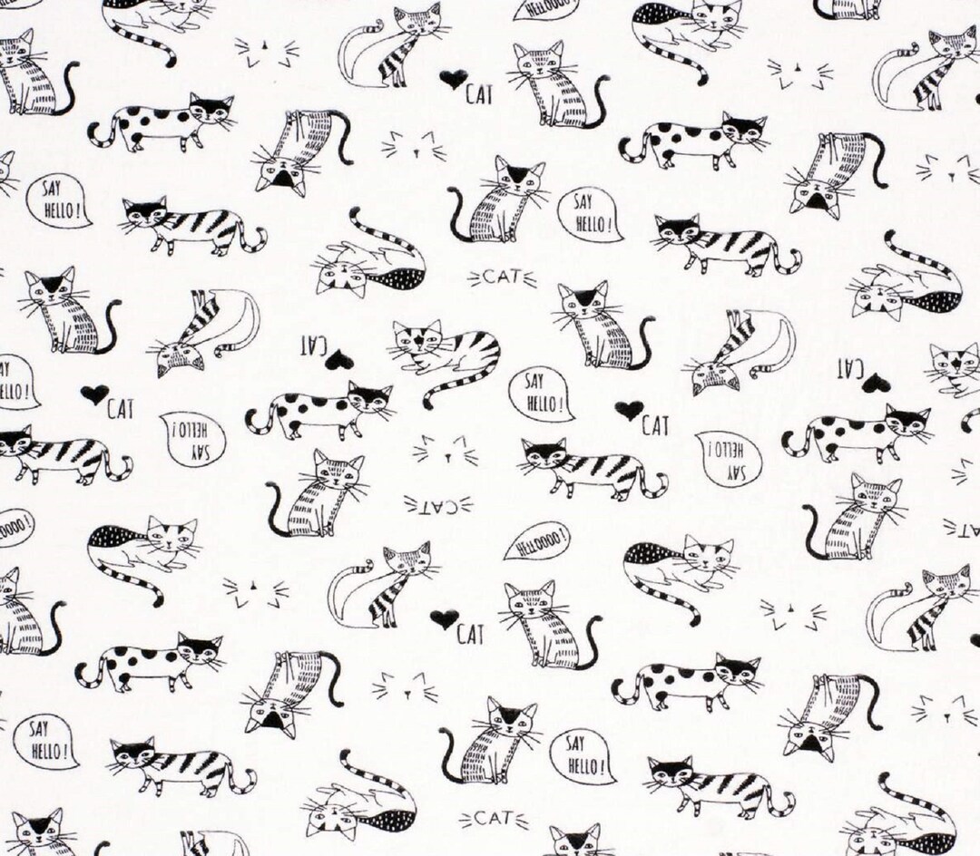 HELLOOOO! Say Hello! Tossed Kitty Cat Cats Black White Heart Spoted ...