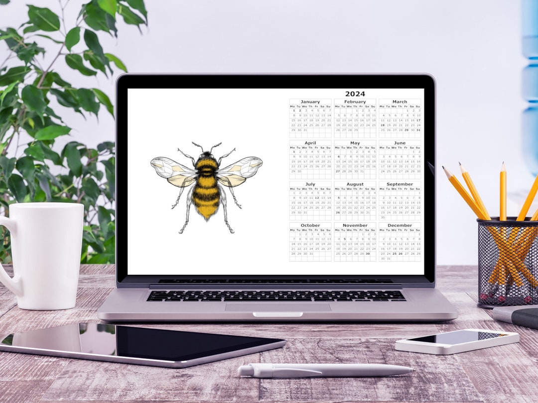Instant Download 2024 Calendar Bee Digital PC Laptop - Etsy