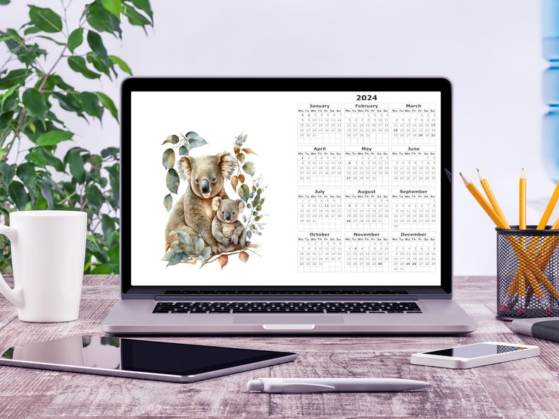 Instant Download 2024 Calendar Koalas Digital PC Laptop - Etsy