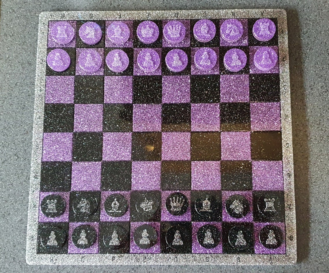 Handmade Custom Checkers Draughts Chess Set Board Sparkly | Etsy