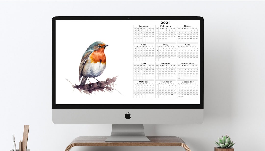 Instant Download 2024 Calendar Robin PC Laptop Background Wallpaper ...