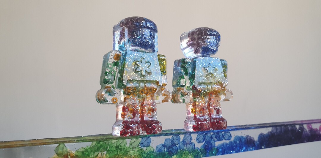 Lego Boy & Girl Rainbow Fused Glass Beads Resin Silver Glitter ...