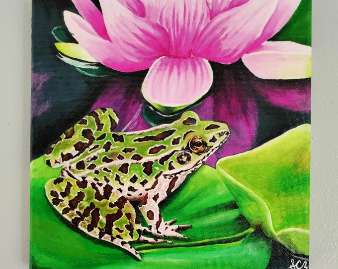 Original, 8x8 Inch Leopard Frog on Lily Pad Acrylic Painting - Etsy