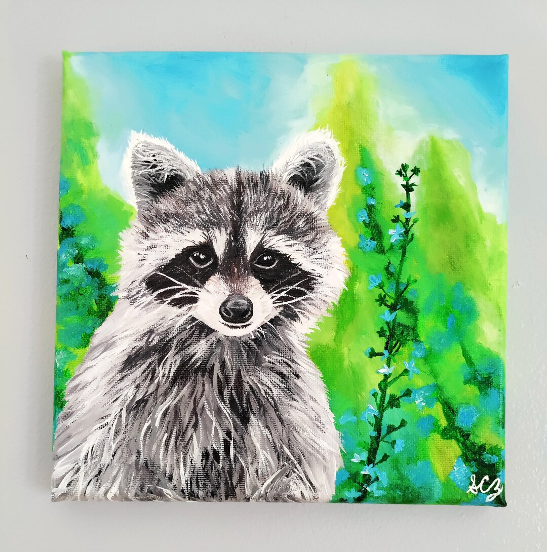 Original, Hand-painted Acrylic 8x8 Inch Raccoon Painting - Etsy