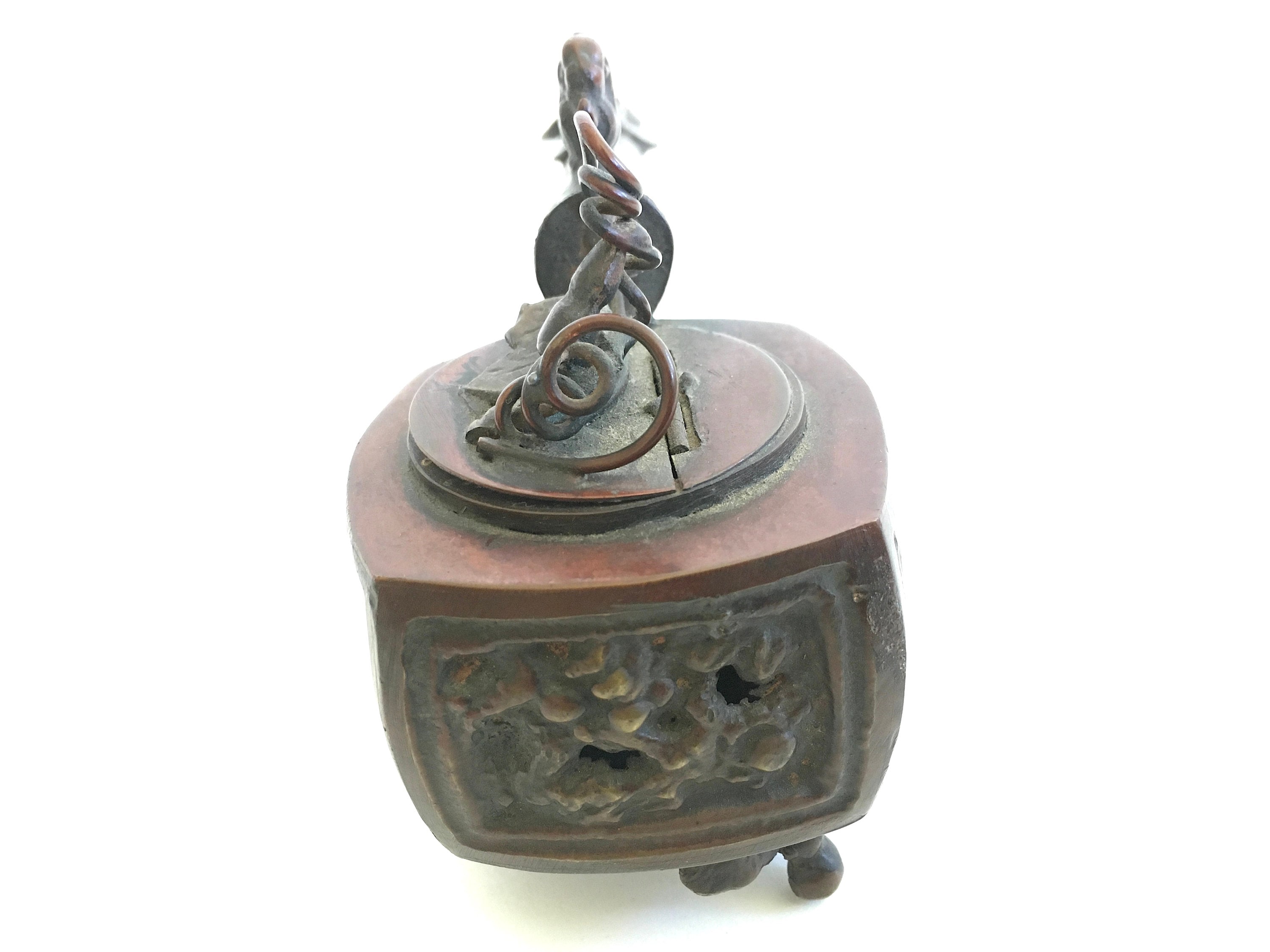 Vintage Bronze Yatate: Japanese Inkwell Brush Holder, Gourd & Vine ...