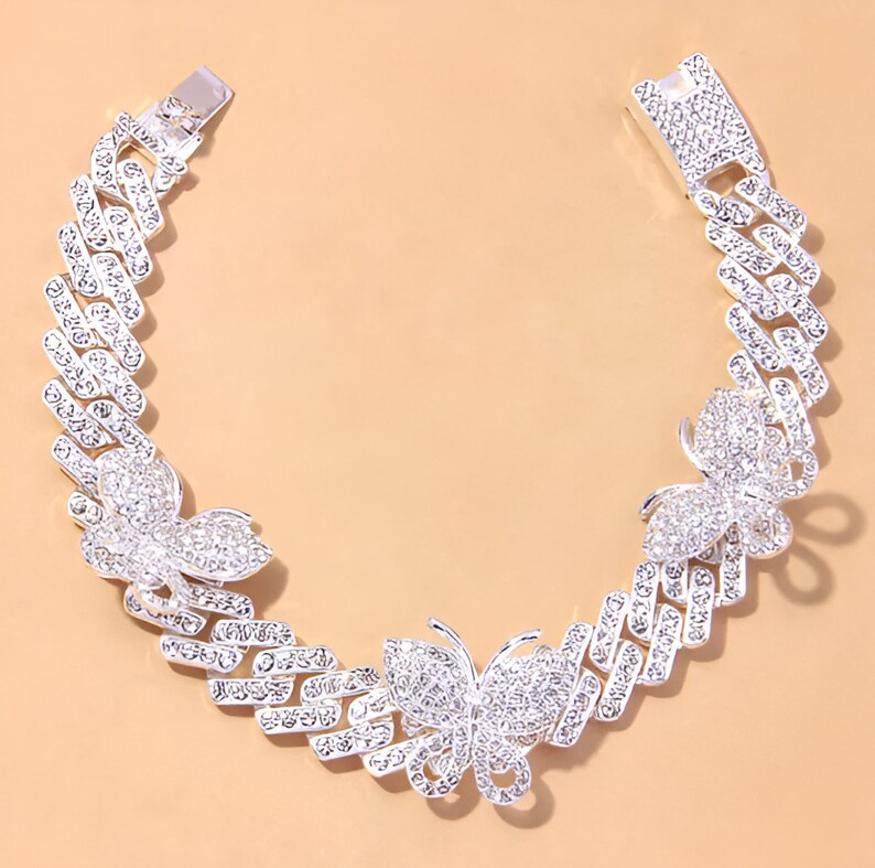 Cuban Link Butterfly Anklet Bracelet Fashion Chunky Rhinestone - Etsy