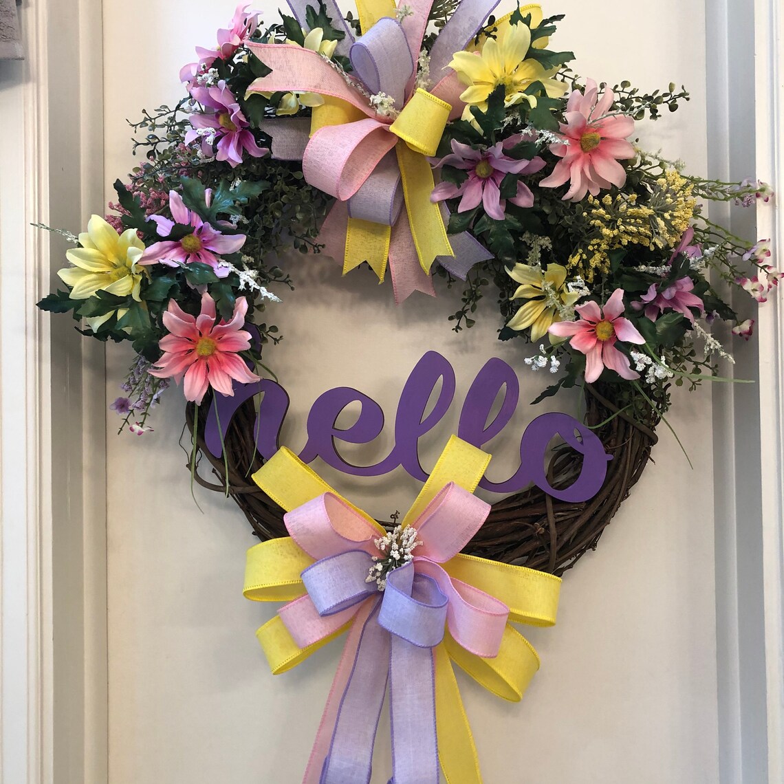 Spring Wreath, Hello Spring Wreath, Front Door Decor, Daisy Wreath ...