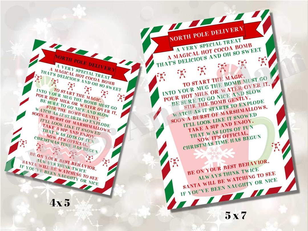 Digital Download Christmas North Pole Delivery Hot Cocoa Bomb Poem ...