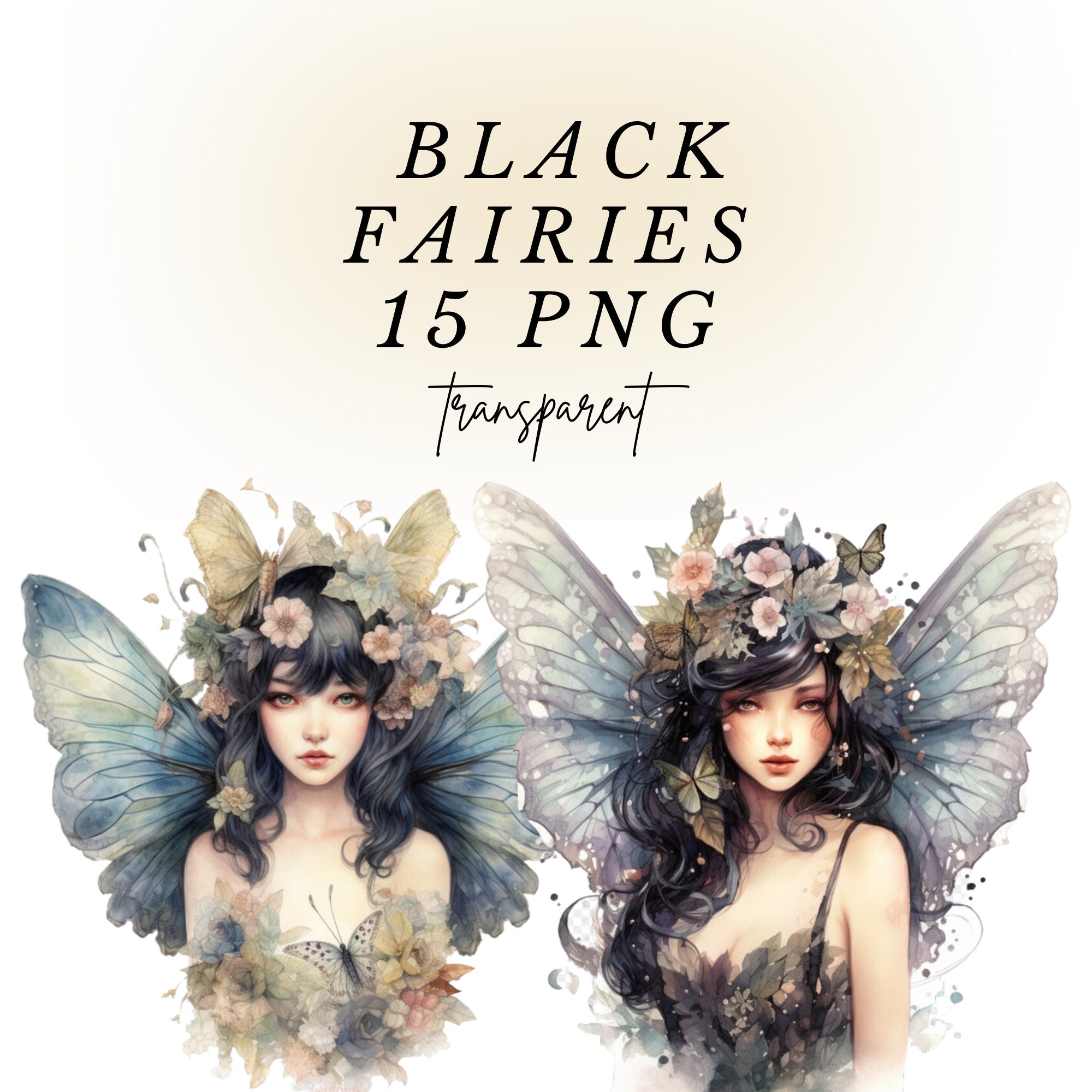 Cute Goth Fairycore Fairy Watercolor Clipart 15 Transparent PNG Fantasy ...