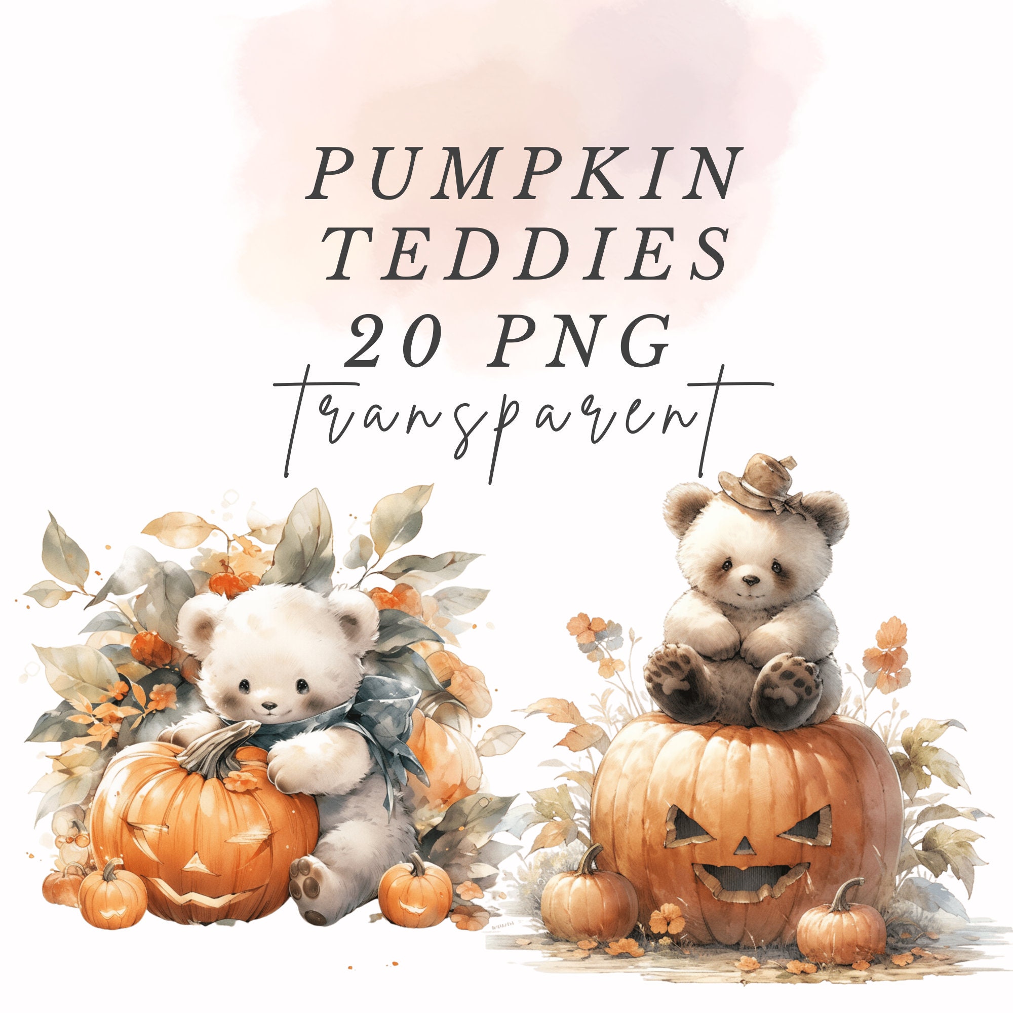 20 Victorian Vintage Clipart Pumpkin Teddy Bear Flower PNG Watercolor ...