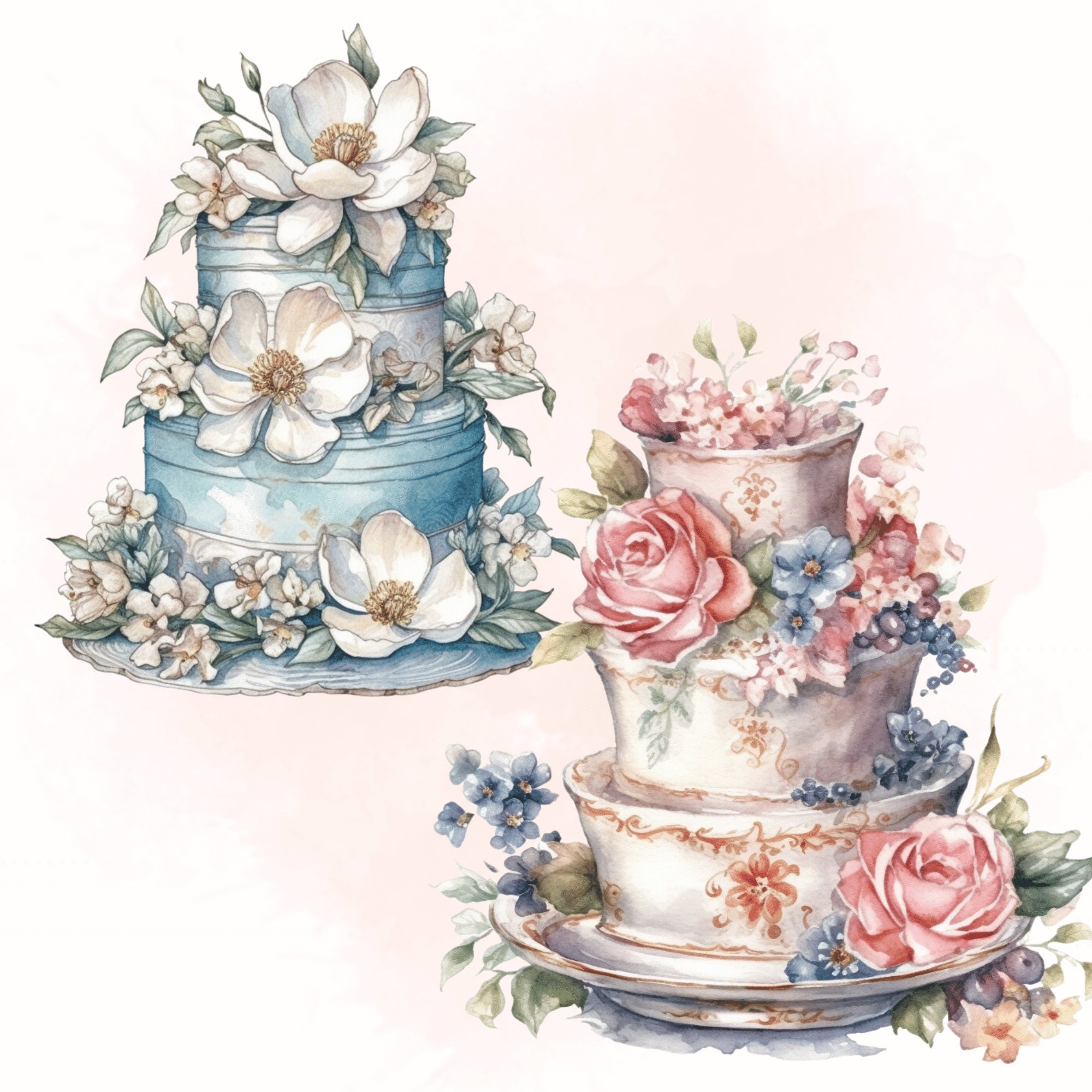 20 Victorian Vintage Clipart Wedding Cakes Flower PNG Pastel Watercolor ...