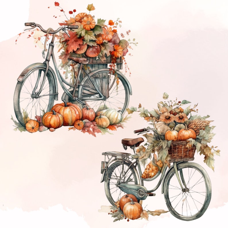 20 Victorian Fall Bicycle Clipart Flower PNG Pastel Watercolor Bundle ...