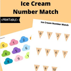 Ice Cream Number Match Worksheet, Number Matching Game, Educational ...