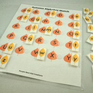 Autumn Alphabet Match Worksheet, Fall Alphabet Matching Game, Letters ...