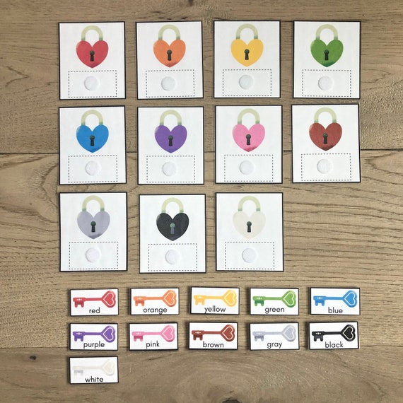 Heart Lock and Key Colour Match Worksheet Color Matching | Etsy