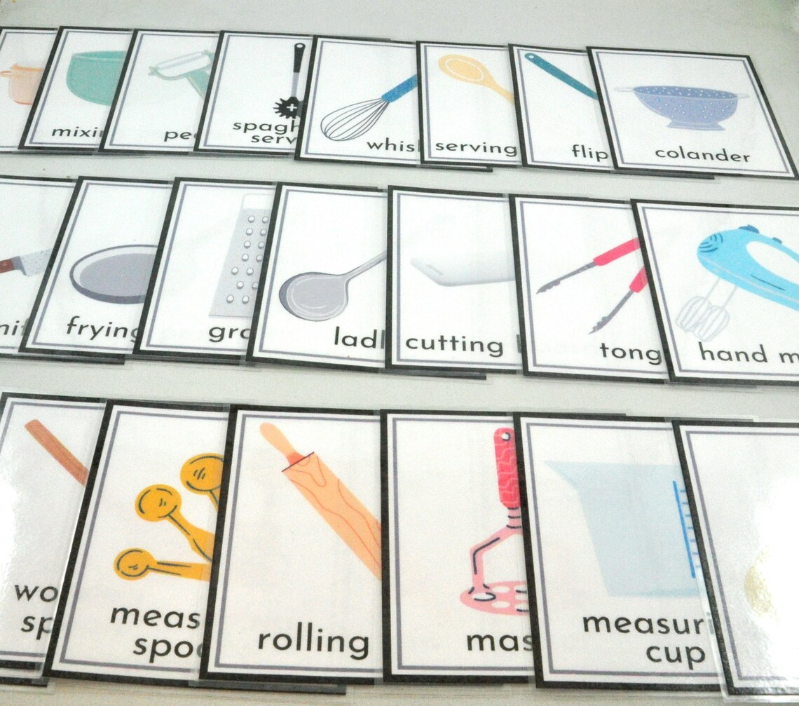 Kitchen Tools Flash Cards Montessori Nomenclature Three - Etsy
