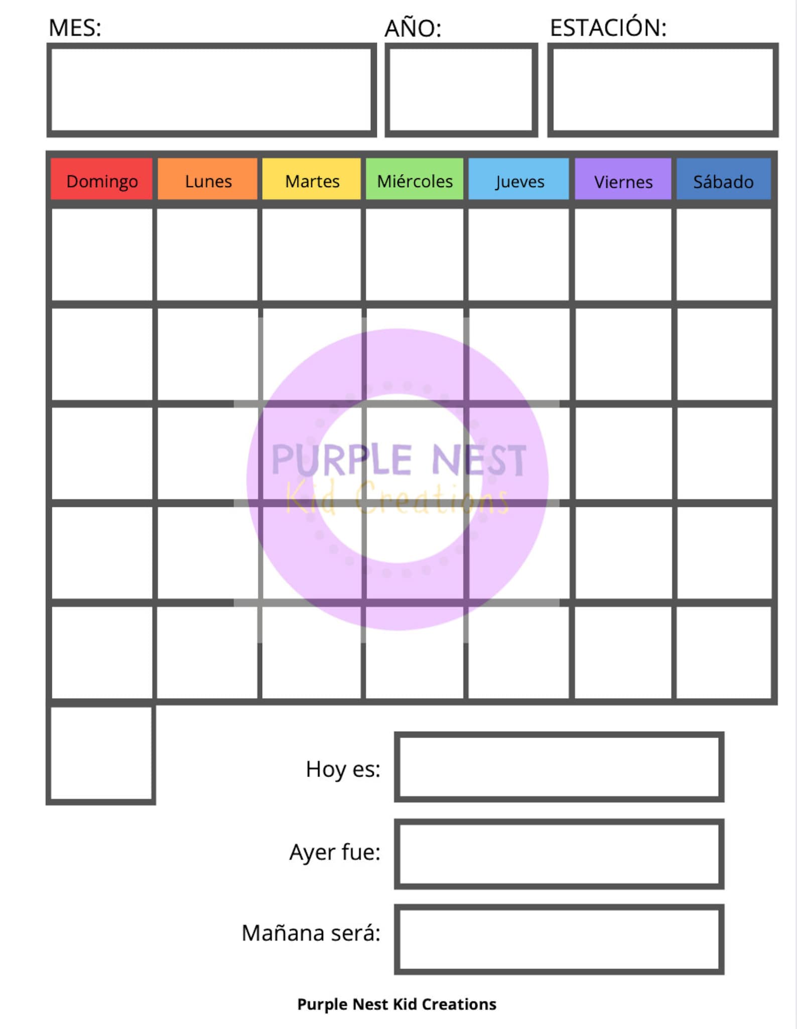 Spanish Perpetual Calendar Morning Binder Activity Sheet | Etsy